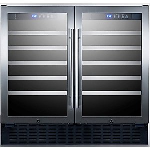 Summit SWC3668 36" Undercounter Dual Zone Wine Cooler with 68 Bottle Capacity LED Lighting Digital Thermostat Factory Installed Locks in Stainless