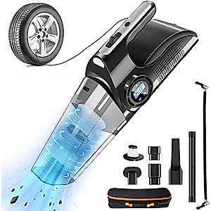 Svkipibe Car Vacuum Cleaner 4 in 1 Multipurpose Portable with Digital Air Compressor Pump, 6000PA, Tire Inflator for Car with LED Flashlight, Washable HEPA Filter.