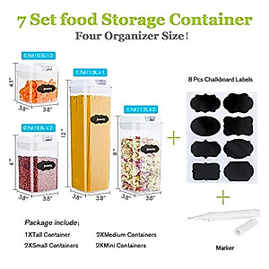 7 Pack Airtight Food Storage Container Set - Kitchen & Pantry Organization Containers - Labels & Chalk Marker - BPA Free Clear Plastic Kitchen and Pantry Organization Containers