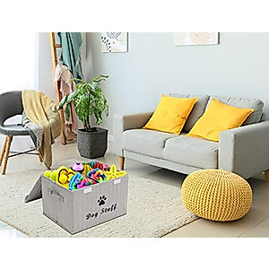 Xbopetda Linen Fabric Box with lid and Handles Foldable Dog Storage Cubes Box,Great for Dog Apparel & Accessories-Striped Gray