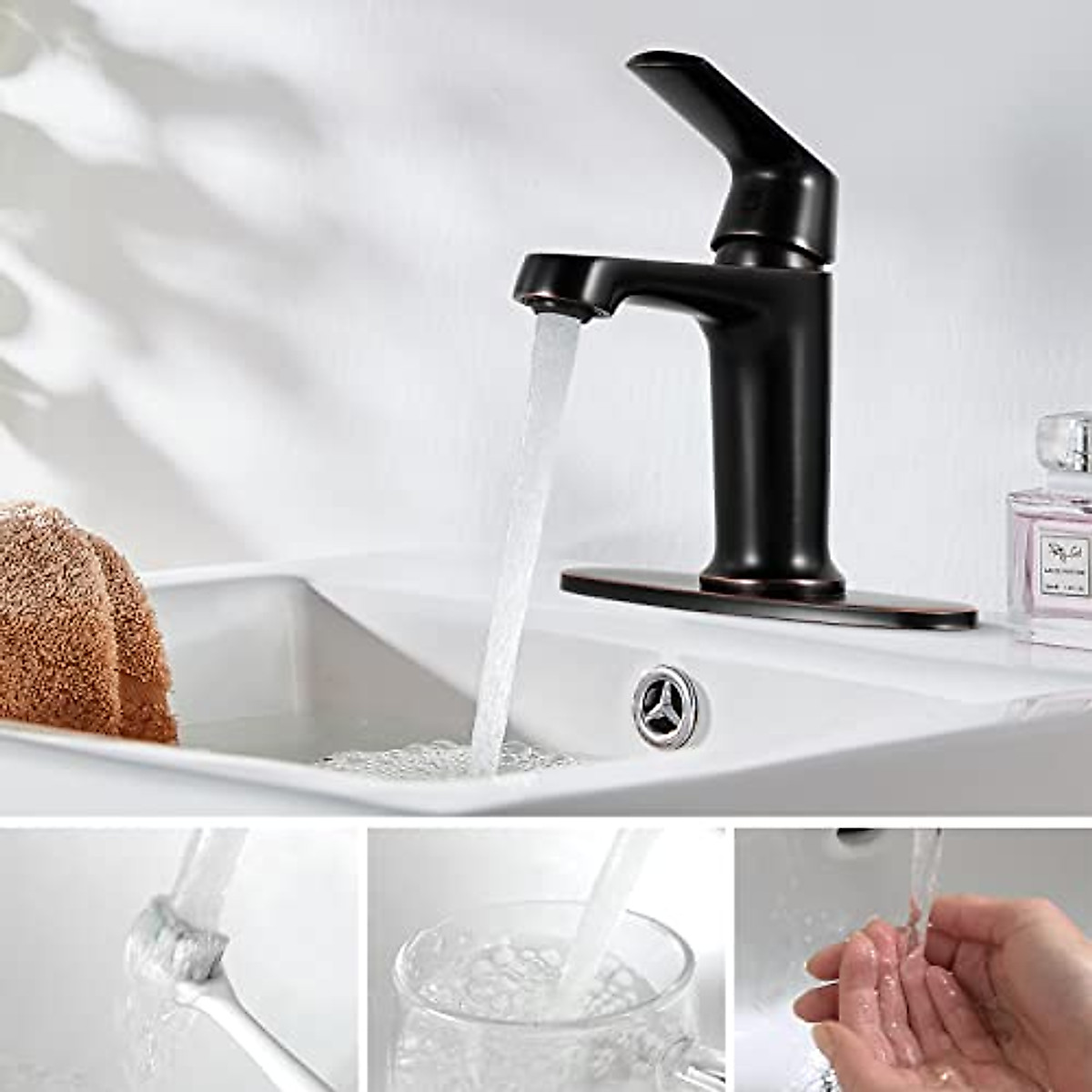KAMMQI Bathroom Sink Faucet Oil Rubbed Bronze Bathroom Faucet Single Handle Bathroom Faucet-Farmhouse Vanity Faucet Modern RV Faucet Deck Mount 1 Hole or 3 Holes, Brass Mixer Tap