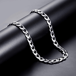 FOSIR 9mm Stainless Steel Cuban Link Curb Chain Necklace for Men Silver Chains Flat (22 Inches)