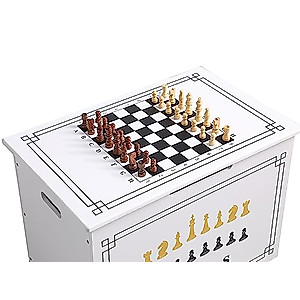 Wooden Toy Box and Storage Chest with Chess and Safety Hinge for Kids and Babies – Girls and Boys - White