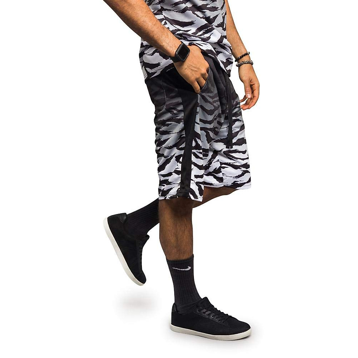 Victorious Men's Dip Dye Gradient Tiger Camo Tracksuit Set Short Sleeve Top and Shorts ST400 - Black - Medium - AA14I
