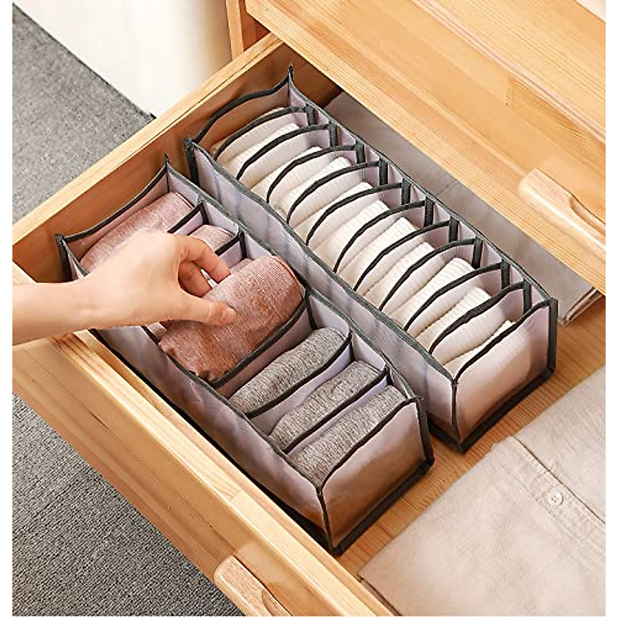 Domika 5pcs Wardrobe Clothes Organizer, Foldable Visible Closet Drawer Grid Storage Box , Portable Washable Storage Containers with Multiple Layers for Leggings, Jeans, T-shirts, Skirts (5PCS Set, White)