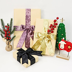 Keypan Velvet Ribbon Gold 1-1/2 inch Wide Double-Sided Glossy Fabric Ribbons for Christmas Tree Decor Gift Wrapping Flower Bouquet DIY Crafts 10Yd