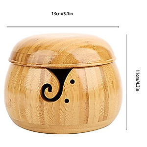 Yosoo Bamboo Yarn Bowl, Knitting Bowl Carbonized Brown Bowl Yarn Holder with Removable Lid for Knitting and Crochet