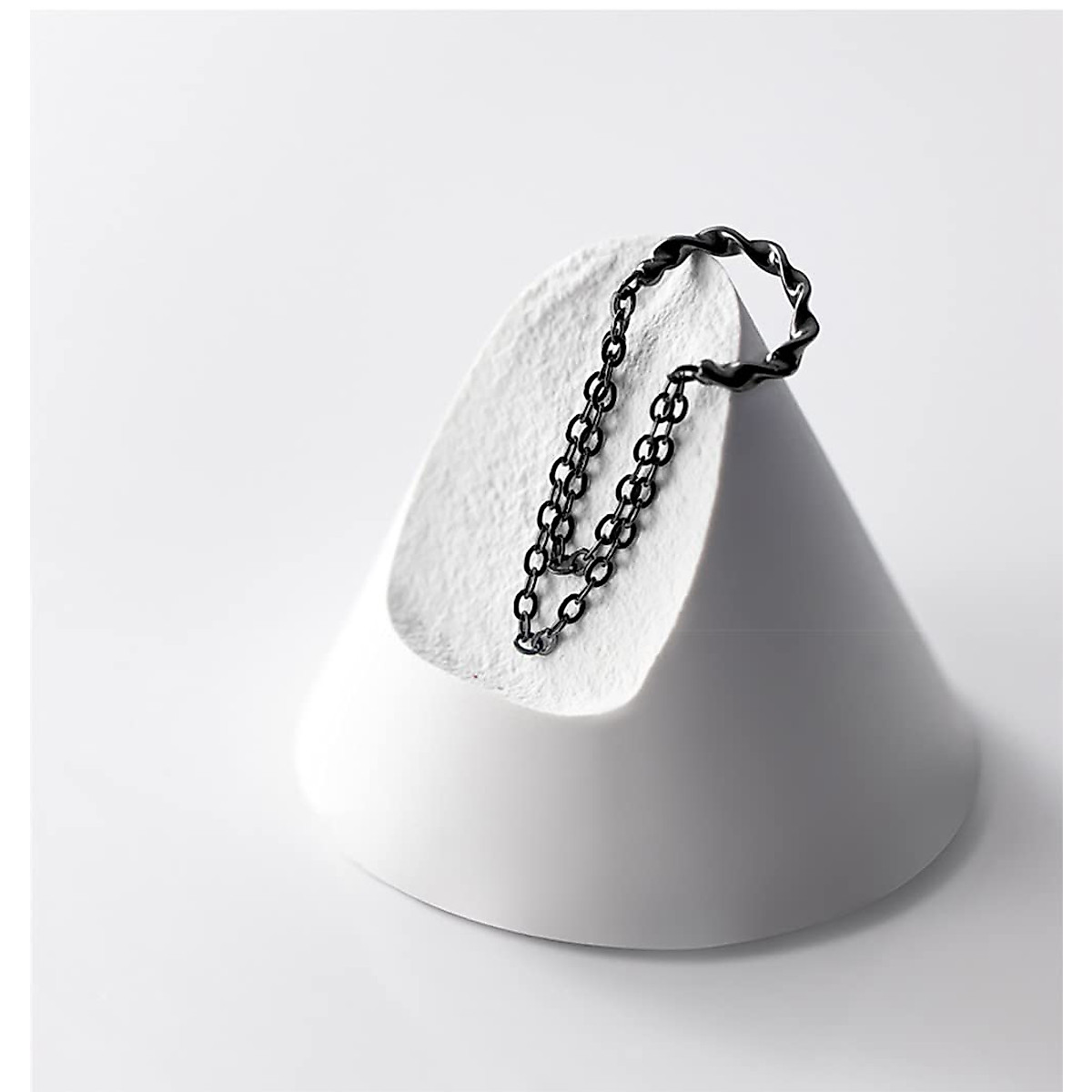 Reffeer Solid 925 Sterling Silver Cuff Earrings Chain Cartilage Wraps for Women Minimalist Cuff Earrings No Piercing (C-Black Gold)