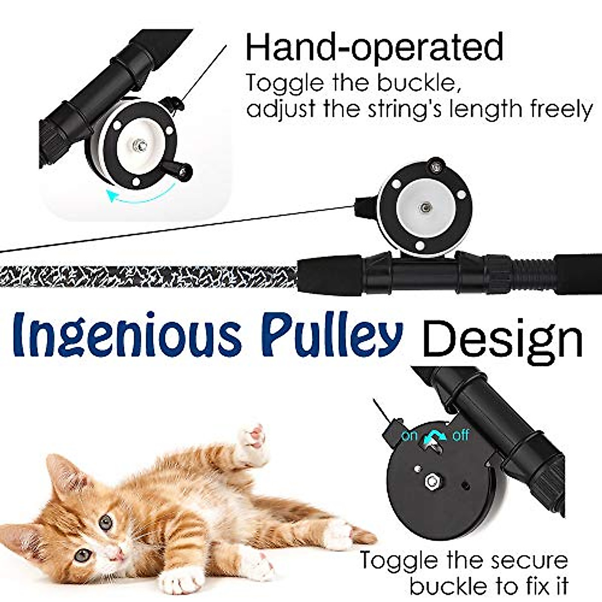 Pawaboo Cat Feather Toys, 4 Pack Interactive Cat feather Teaser Wand Toys, Retractable Fishing Pole Wand Catcher Exerciser with Refill Fish, Dragonfly Worm with Bells, Fun Cat Kitten Kitty Playing Toy