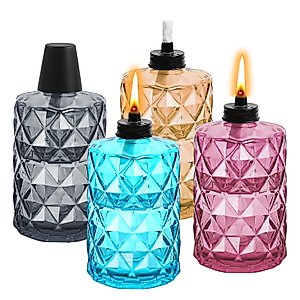FAN-Torches 4 Pack Glass Table top Torch,12 oz Citronella Torches for Outside,Refillable Flame Light Torch with Wicks and Covers, Landscape Lanterns Torches for Yard,Patio, Garden,Party Decor, DIY.