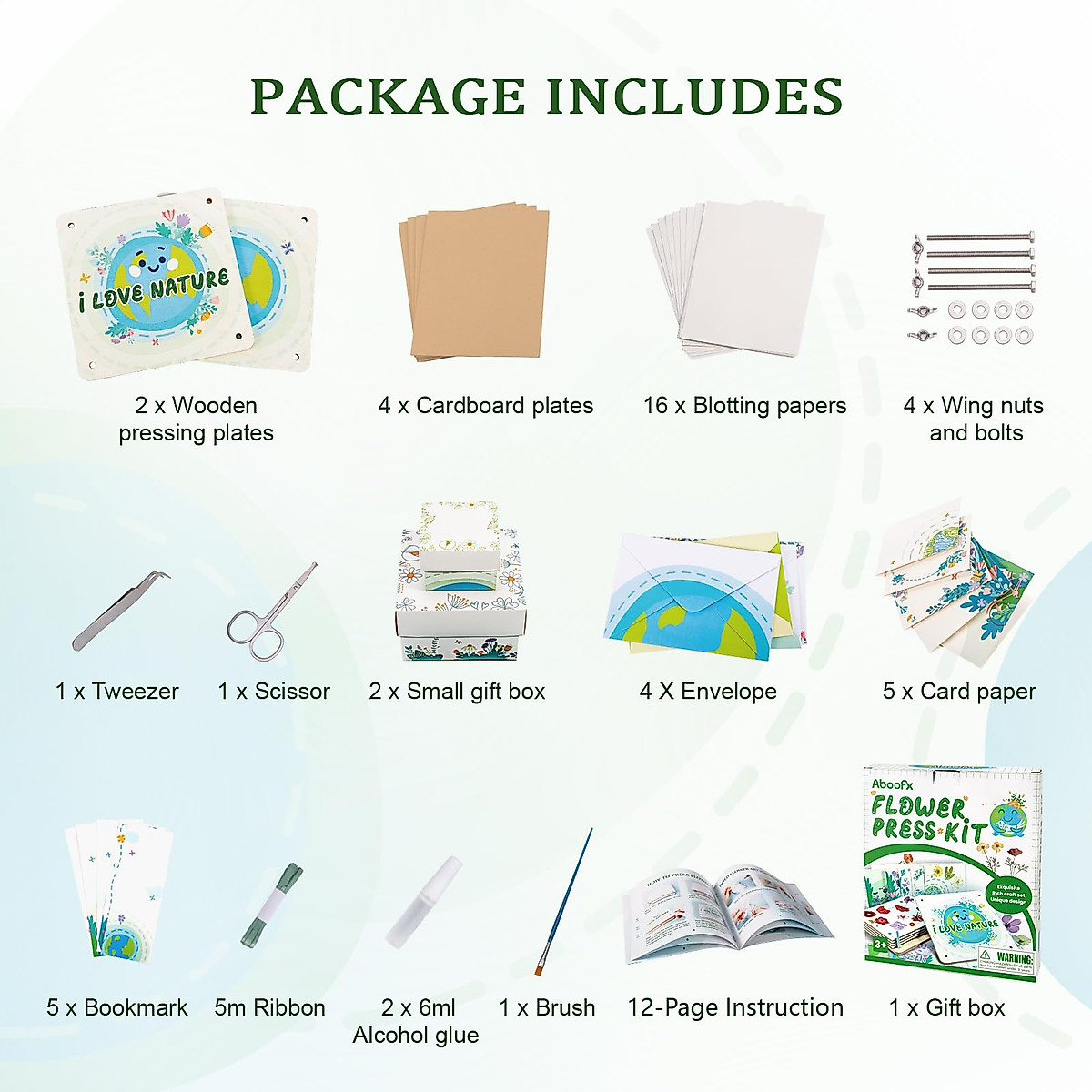 Aboofx Flower Press Kit for Kids 4 Layers 6 x 6 Inch, Recycle Flower Arts and Crafts Kits for Flower Pressing Drying Book, Surprise for Boys and Girls