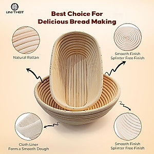 UNI-THGT Banneton Bread Proofing Basket Set - 9 & 10 Inch Sourdough Proofing Basket - Round And Oval Bread Bowls For Rising And Baking - Rattan Bread Banneton With Baking Accessories