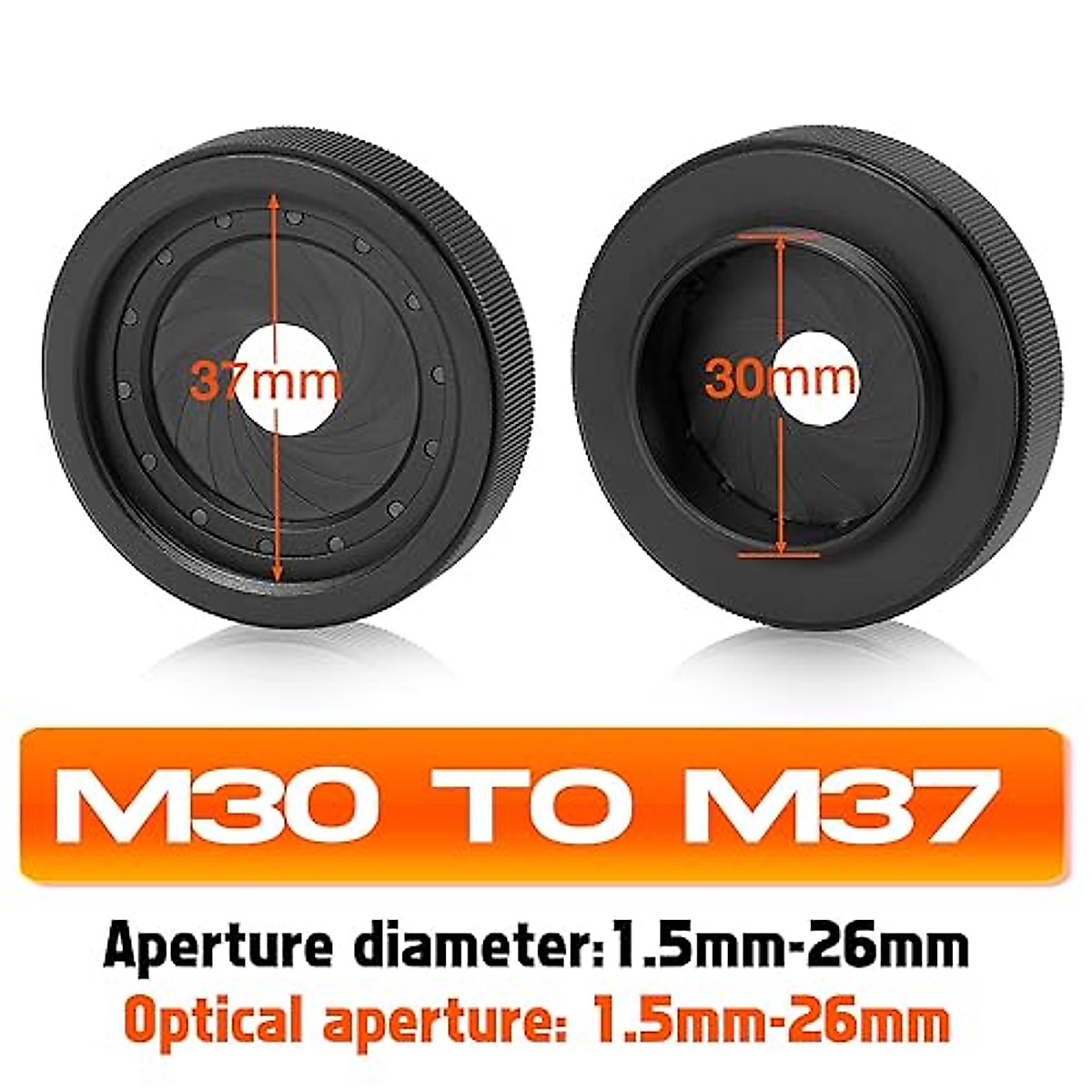 Adjustable Iris Aperture Diaphragm Filter Pack M30 to M37 Iris Aperture Diaphragm Adapter Optical Diaphragm 1.5-26mm Lens Module Adapter Ring PVS-14 PVS 14 Optics