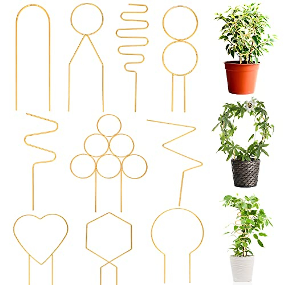 Zopeal 10 Pcs Small Metal Trellis for Potted Plants 15.7 Inch Gold Trellis Stackable Plant Support Stakes for Garden Climbing Houseplants Indoor Outdoor Monstera Flowers Hoya