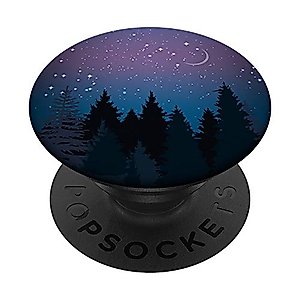 Blue Purple Galaxy moon and Stars forest for Girl Boys Black PopSockets Swappable PopGrip