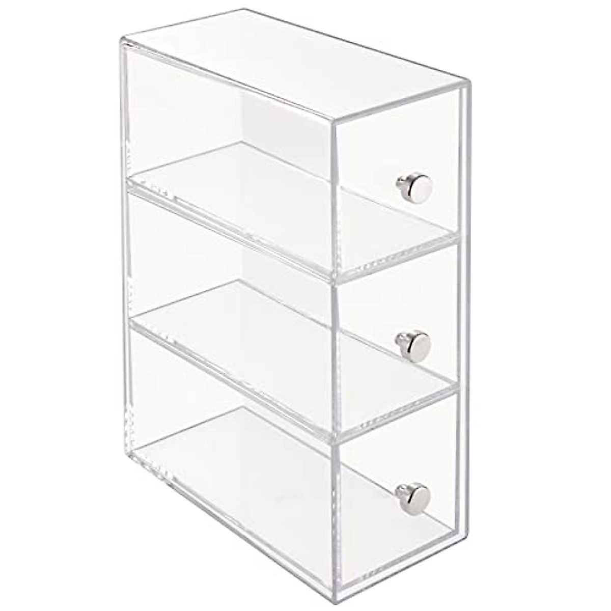 mDesign Plastic Kitchen Pantry Stackable Storage Organizer Container Station with 3 Drawers for Cabinet, Countertop, Holds Coffee, Tea, Sugar Packets, Creamers - Lumiere Collection - 2 Pack - Clear