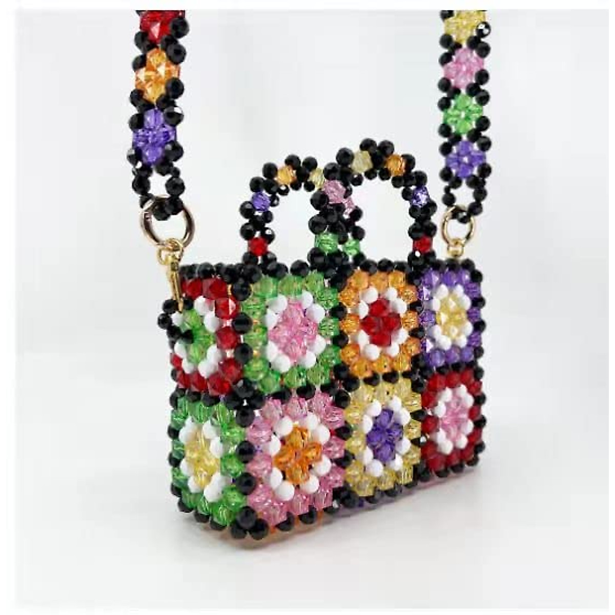 Bead Floral Designer Acrylic Crystal Clear Pearl Beaded Box Tote Bag Women Party Bucket Handbag Spring Summer MULTI S