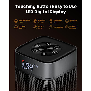 GAIATOP Space Heaters for Indoor Use, 1500W Portable Electric Heater, Quiet PTC Ceramic Heat with Thermostat, 5 Modes, Remote, 60° Oscillating, 12Hrs Timer, Powerful Wind for Bedroom Office Home