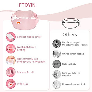 FTOYIN Portable Heating Pad Simultaneous Front and Rear Belly Warmer with 5 Massage Modes, Period Heating Pads for Girl Women Back Pain Relief (Pink)