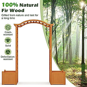 Giantex Garden Arbor with Planter, Wooden Planter Arch with Trellis, Outdoor Arch for Climbing Plants, Vegetables, Herbs, Decorations, Arbor Archway for Wedding, Ceremony, Party (Natural)