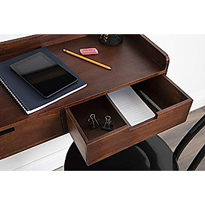 Kate and Laurel Kitt Modern Floating Shelf with Drawers, 28 x 12 x 6.5 inches, Dark Walnut Brown, Chic Floating Storage Console Table or Desk for Wall