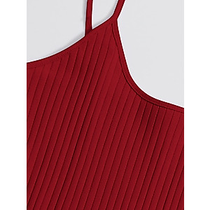 Floerns Women's Casual Solid Sleeveless Cami Split Hem Ribbed Knit Bodycon Mini Dress Red XS