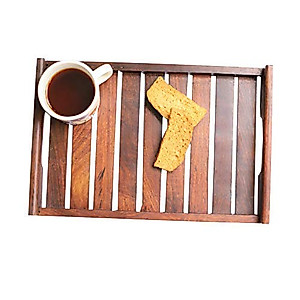 Wood Serving Trays for Dining Table, Wooden Serving Trays with Handles, Rustic Nesting Trays, Breakfast Tray, Coffee Table, Party Tray, Rectangular, Brown Wooden Tray, Table Decor.