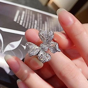 Uilita Cute Rings For Women 18K White Gold Plated Bow Cute Ring Open Size Anillos De Acero Inoxidable Para Mujer Joyas (D)