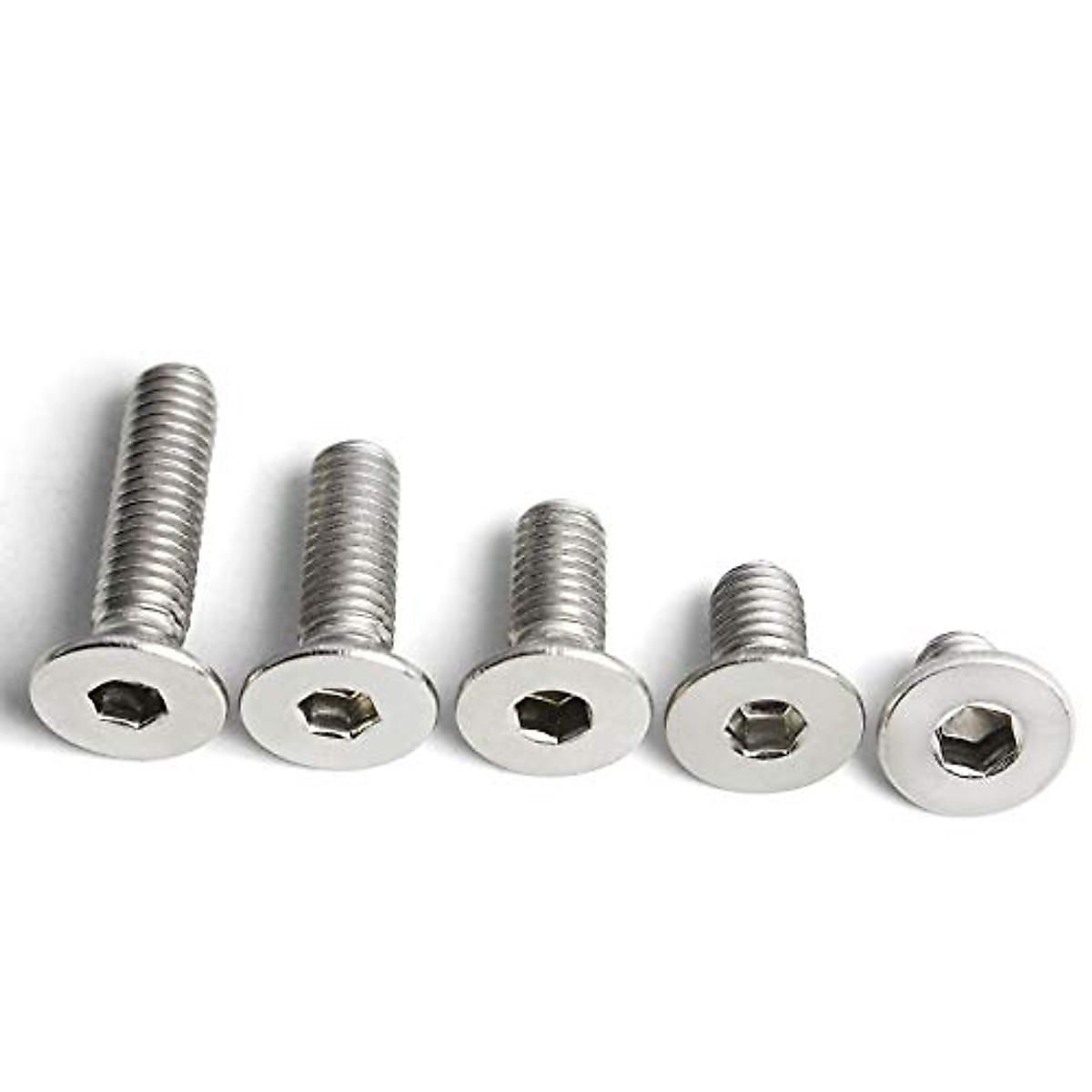 M6 x 8mm 12mm 16mm 20mm 25mm Flat Head Hex Socket Cap Screws Countersunk Bolts, 304 Stainless Steel, Fully Threaded, Bright Finish, Metric Allen Hex Drive, Assortment Kit 50PCS