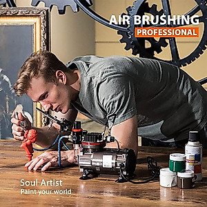 VIVOHOME Airbrush Kit with 1/5 HP Air Compressor and 3 Dual Action Professional Airbrush Gun, Gravity and Siphon Feed, Quiet Air Brush Paint Set with Holder, Color Wheel, Cleaning Brush, 2 Cup