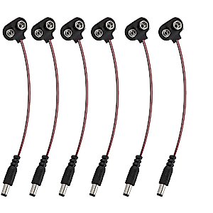 AIMPGSTL 6PCS 9 V Battery Clip Connector T-Type 9 Volt Battery Clip with 2.1 x 5.5 mm Male DC Power Plug for 9V Battery Connector
