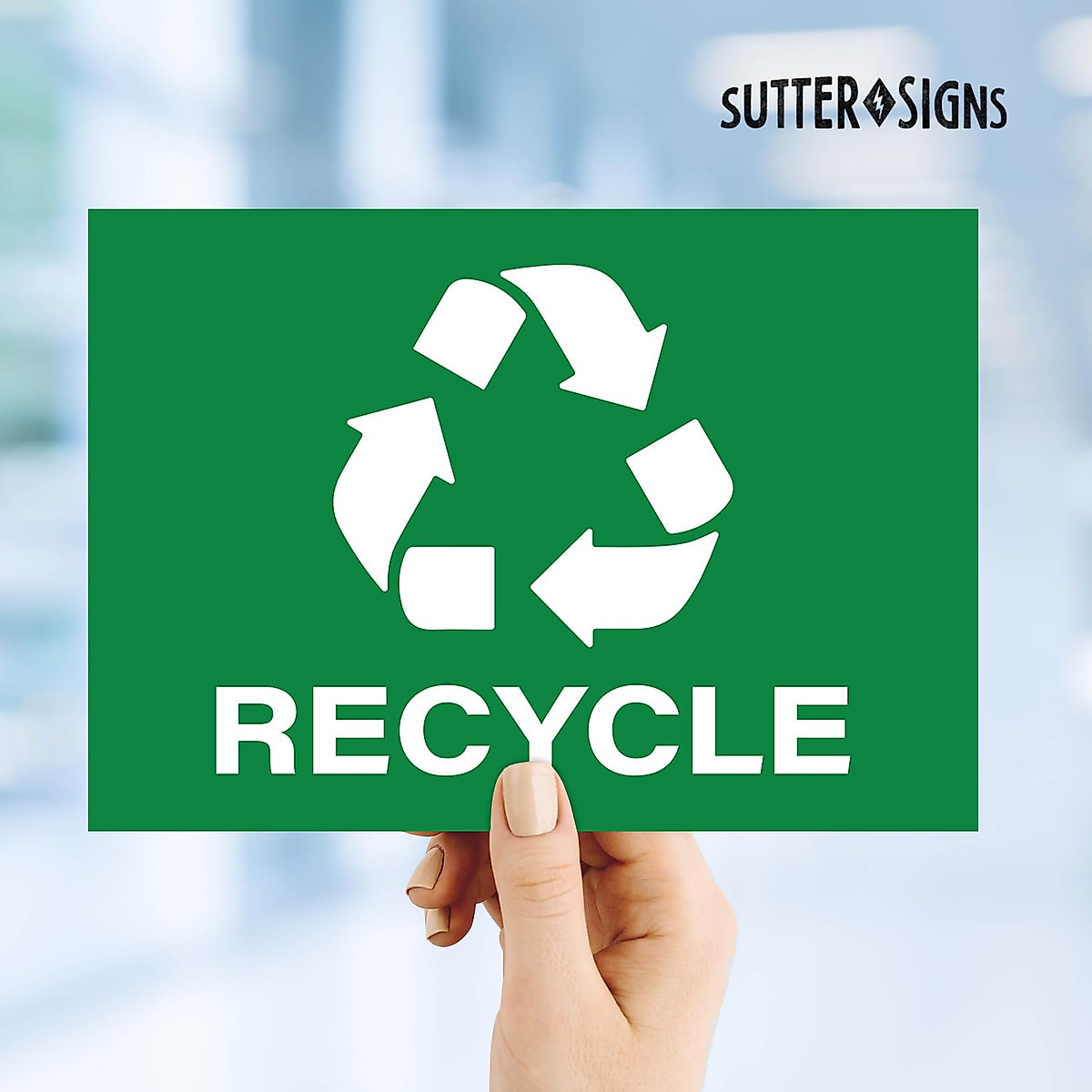 Recycle Stickers, Self Adhesive Weatherproof Vinyl Stickers, Green, 7" x 10" (Pack of 4)