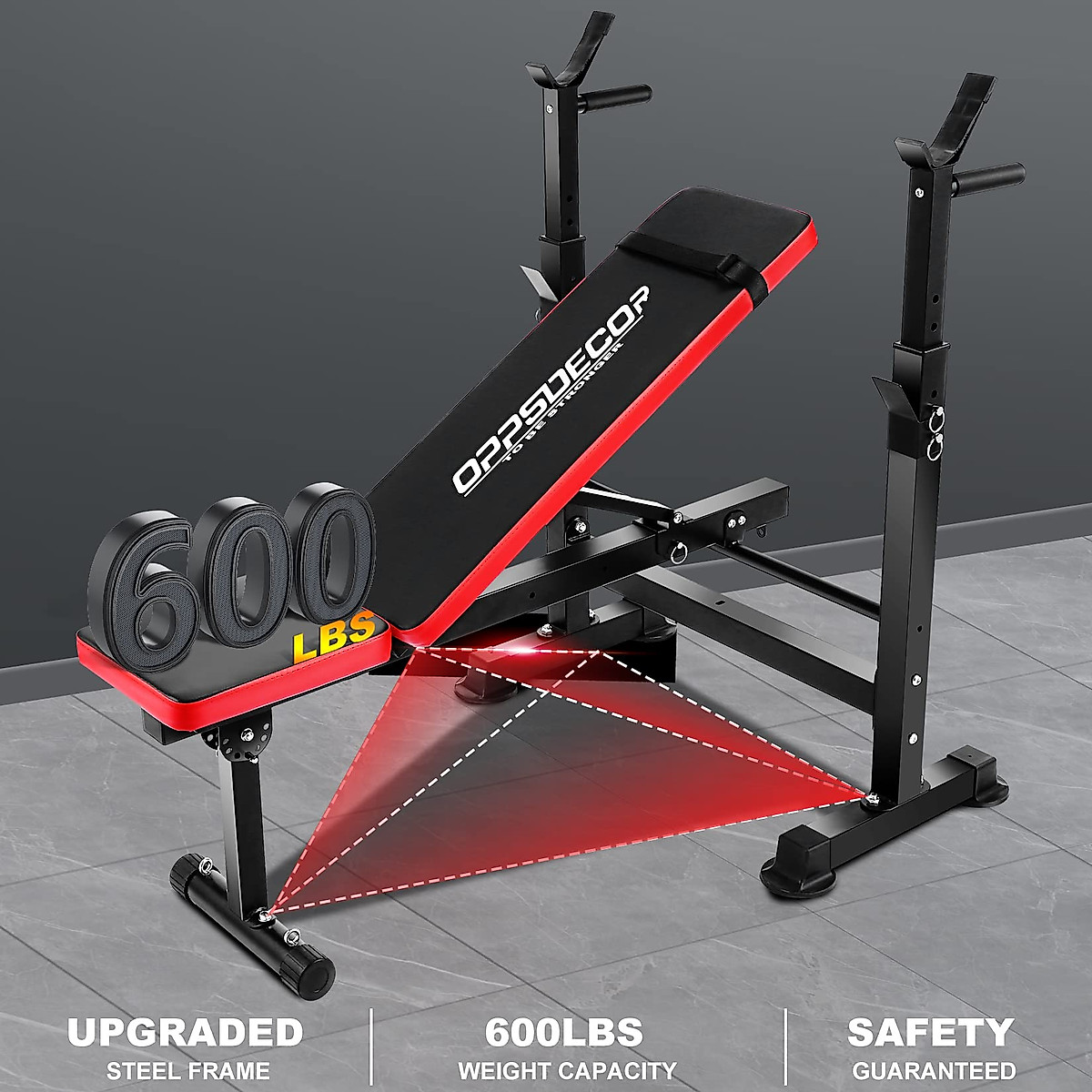 OPPSDECOR 8 in 1 650lbs Weight Bench Adjustable Workout Bench Set with Squat Rack Olympic Weight Bench Strength Training Leg Developer Preacher Curl and Barbell Rack Incline Seat for Home Gym OPX496