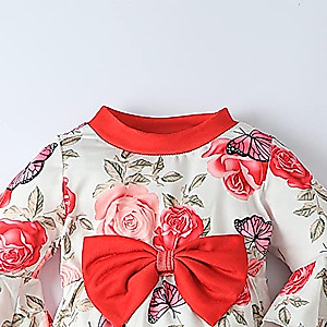 Newborn Baby Girl Clothes Infant Outfits Ruffle Sleeve Floral Romper Flare Pants Set Fall Winter Clothes 6-9 Months Red