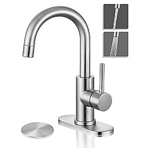 Tohlar Bar Sink Faucet Brushed Nickel, Single Handle Bathroom Faucet for Sink 1 or 3 Hole, Wet Bar/Pre-Kitchen Faucet with 4-Inch Deck Plate & Sprayer, Bathroom Sink Faucet with 360°Swivel Spout