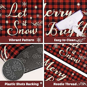 WERNNSAI Christmas Kitchen Mat - 2 Piece Kitchen Mats Set Red Buffalo Plaid Indoor Floor Mats Non-Slip Kitchen Backing Area Rugs Xmas Door Carpet for Home Christmas Decor (17’’ x 47’’+17’’ x 30’’)