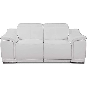 Blackjack Furniture Lorenzo Mid Century Modern Italian Leather Living Room Power Reclining, Loveseat, 72", White