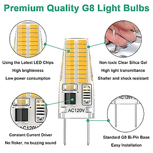DUMILOO 12-Pack G8 LED Bulb Dimmable, 120V 20W 25W T4 JCD Type Bi-Pin Halogen Replacement for Under Cabinet Puck Lighting, Warm White 3000K