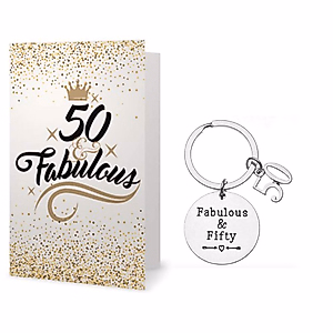 Infinity Collection 50th Birthday Keychain & Card Gift Set, 50th Birthday Gifts for Men & Women, Fabulous and Fifty Keychain. 50th Bday Gifts for Him or Her
