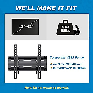 Tilting TV Wall Mount Bracket Low Profile for 13-42 Inch Flat Screen TVs & Monitors, Universal Tilt TV Monitor Mount Fits 8" Wood Studs VESA 200x200mm by Pipishell