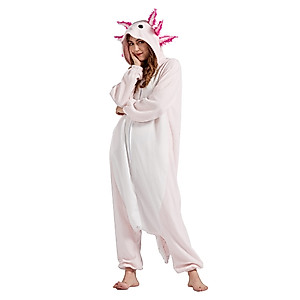 DELEY Unisex Pink Axolotl Onesie Adult Pajamas Halloween Cosplay Costume Animal Jumpsuit Homewear Sleepwear