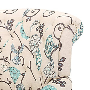 Christopher Knight Home Greggory Floral Fabric Tufted Chair, White / Blue