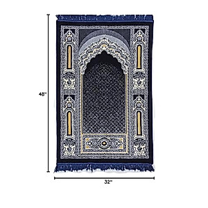 Modefa Islamic Prayer Rug - Double Plush Large & Wide Velvet Carpet - Traditional Muslim Janamaz Sajada - Thick Turkish Prayer Mat for Men & Women- Ramadan or Eid Gift - Floral Mihrab (Navy Blue)
