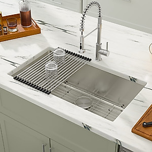 Dcolora 33 Inch Undermount Kitchen Sink 16 Gauge Stainless Steel Deep Large Single Bowl Under Counter Sink, 33"x19"x10" Rounded Corner, DC-U7714
