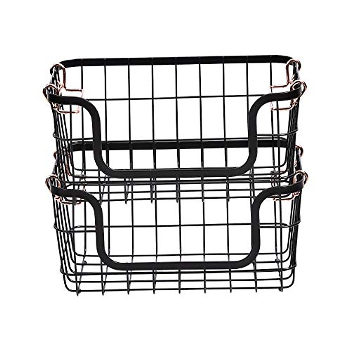 Amazon Basics Stackable Metal Wire Storage Basket Set for Kitchen or Bathroom - Black/Rose Gold