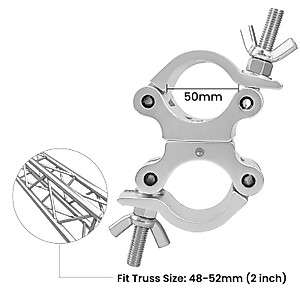 2 Inch Pro-Swivel Truss Clamp TUV, 2 Pack Eyeshot Heavy Duty 1100lb Swivel Coupler Truss Clamps, Dual Head Turn As Needed Two 360 Degree Lighting Clamps, Fit Pipe/Truss OD 48-52mm