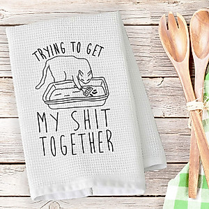 BDPWSS Cat Kitchen Towels for Cat Lovers Trying to Get My Shit Together Funny Cat Mom Home Decor Cat Owner Dish Towel (My Shit Together TW)