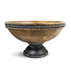 Foxglove Market 11" Wood Fruit Bowl with Metal Base - Pedestal Fruit Bowl - Decorative Bowl