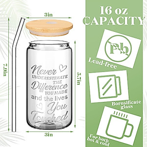 Jinei 4 Pcs 16 oz Employee Appreciation Gifts for Coworkers Bulk Inspirational Gifts Glass Cups with Bamboo Lids and Straws Set You're Awesome Thank You Gifts for Women Men