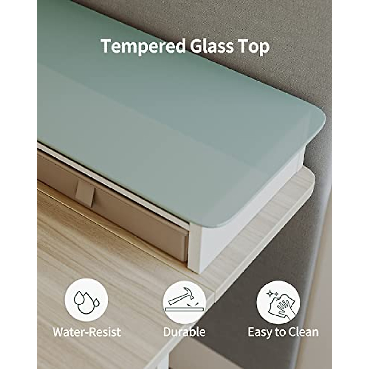 BANTI 48"x 26" Electric Standing Desk with Glass Top Monitor Stand, Adjustable Sit Stand Up Table with Double Drawer, Sit Stand Desk with Storage Shelf, Light Walnut Top